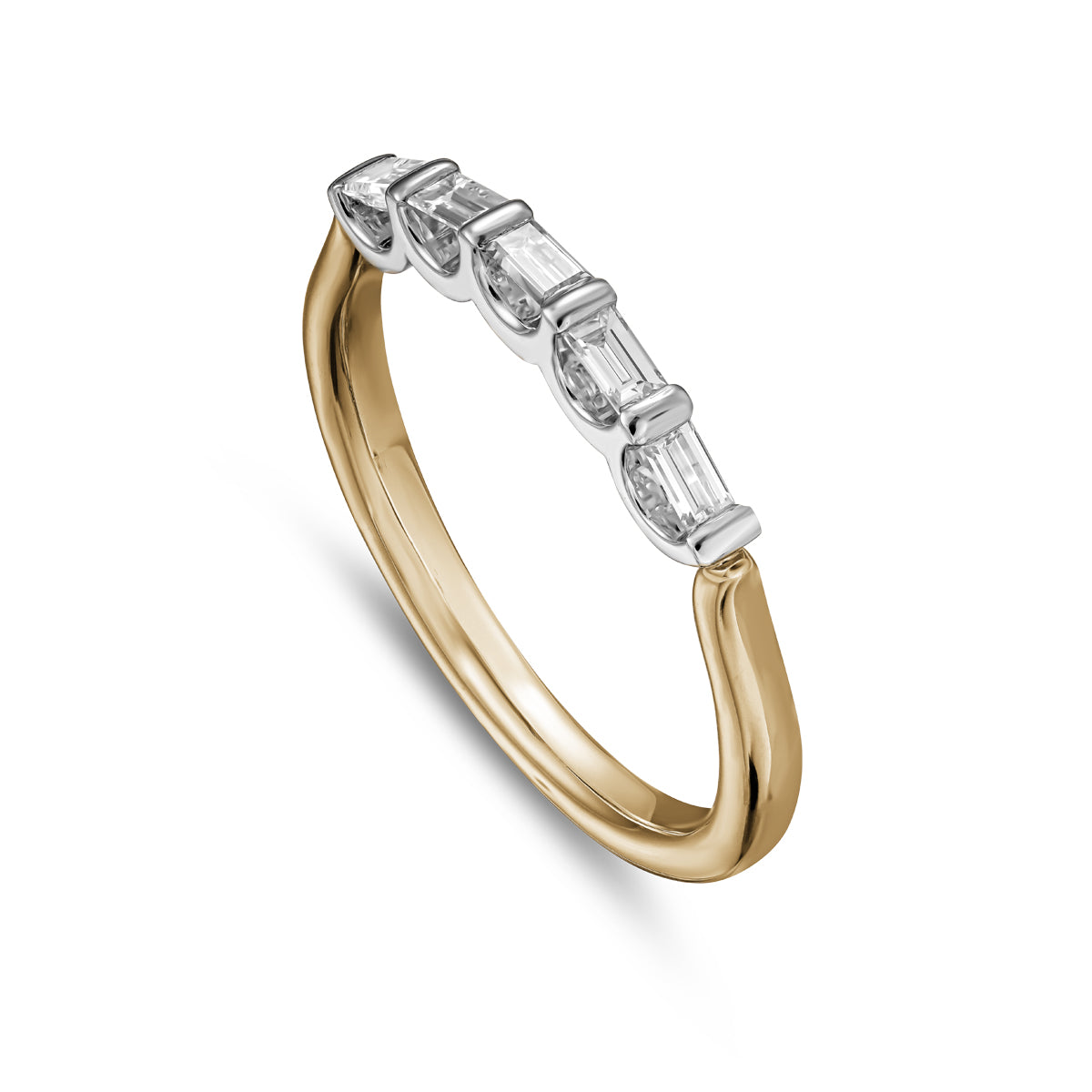 Triumph Ring in Two Tone Set with 5 Stone Baguettes Size 2